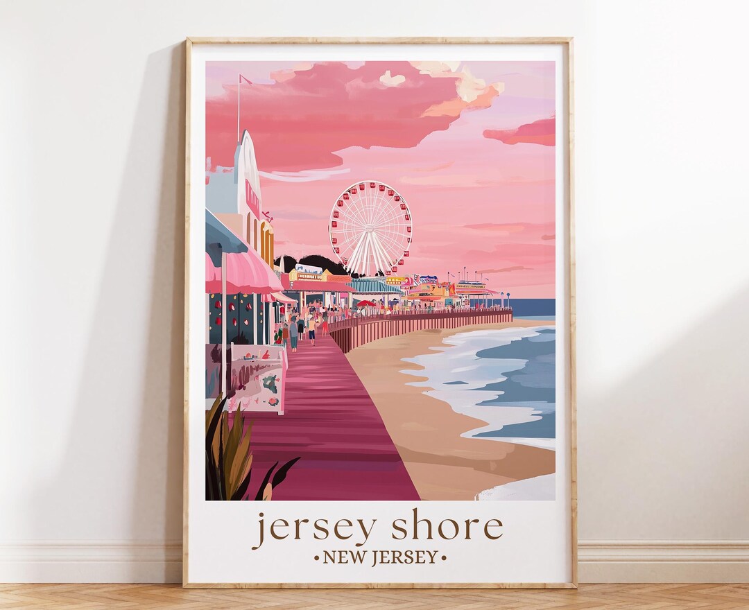 Jersey Shore NJ Print, Coastal Beach Scene, New Jersey Travel Poster ...
