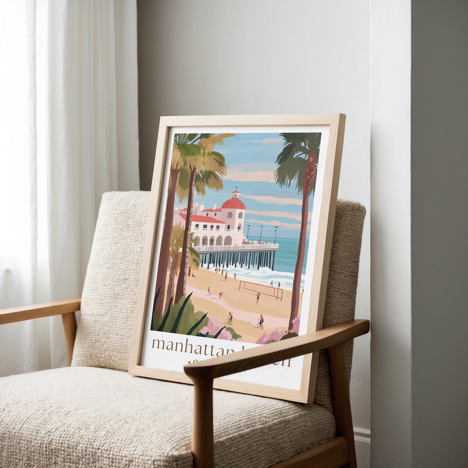 Manhattan Beach Print, California Coastal Poster, Surf Town Wall Art ...