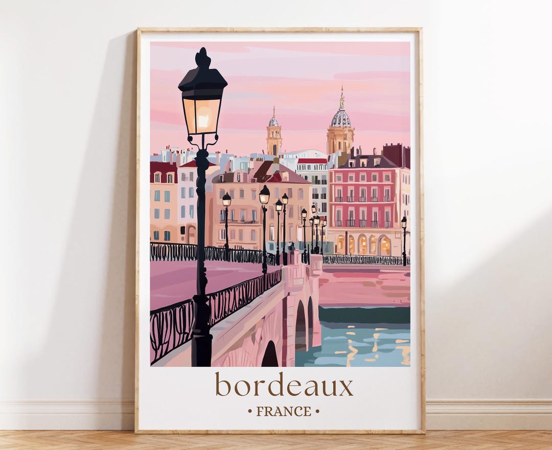Bordeaux France Art Print, Wine Region Travel Poster, Illustrated ...