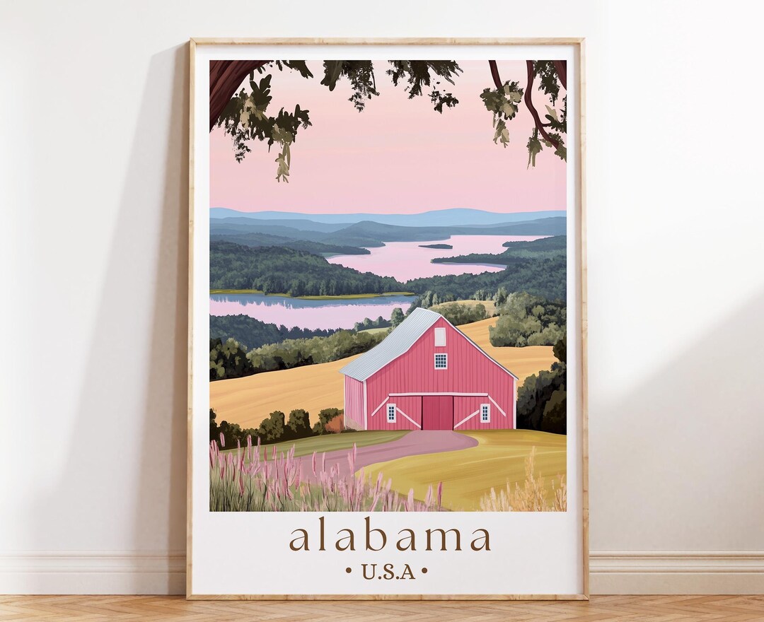 Alabama Travel Poster, Southern USA Landscape Print, Historic Landmark ...