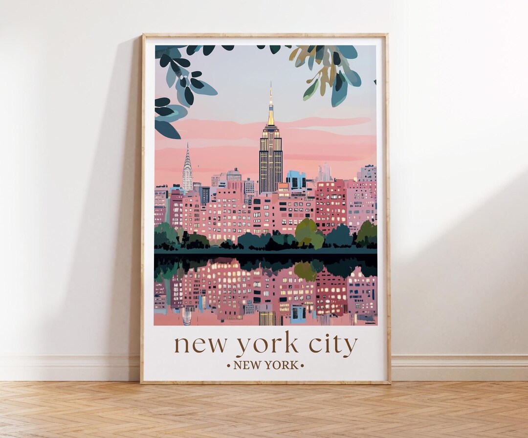 New York City Travel Poster, Retro Manhattan Wall Art, NYC Skyline Decor, US Cities Landscape ...