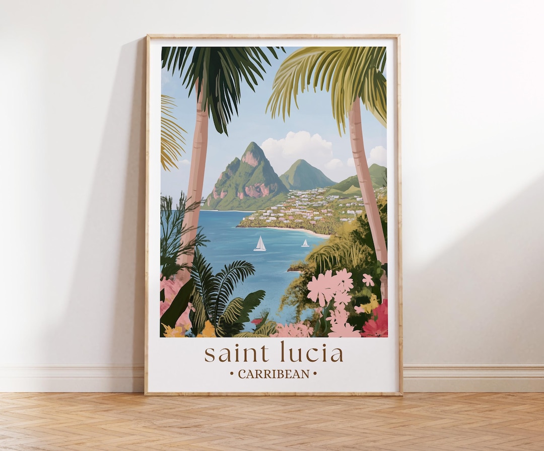 St Lucia Travel Print Caribbean, St Lucia Poster, Caribbean Poster ...