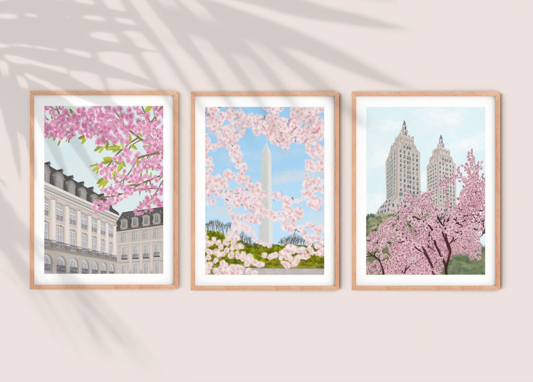 Set of 3 Cherry Blossom Prints, Cherry Blossom Wall Art, Floral Print ...