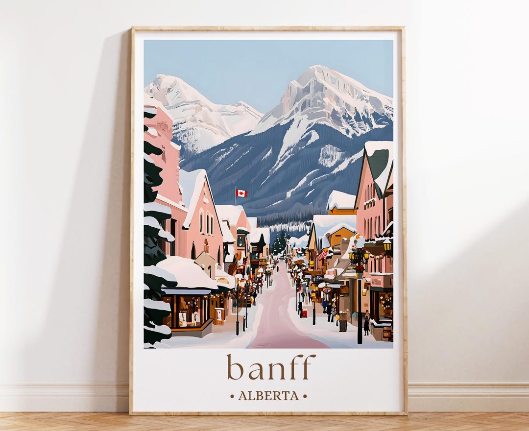 Banff Alberta Travel Poster, Canadian Rockies Wall Art, Mountain Town ...
