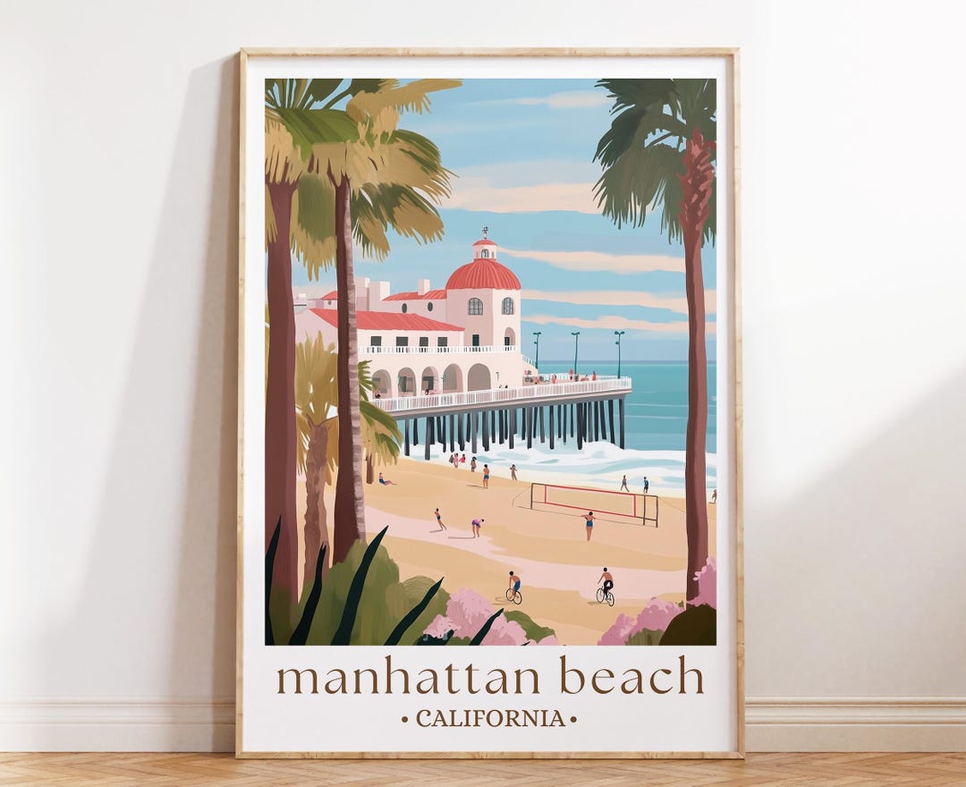 Manhattan Beach Print, California Coastal Poster, Surf Town Wall Art ...