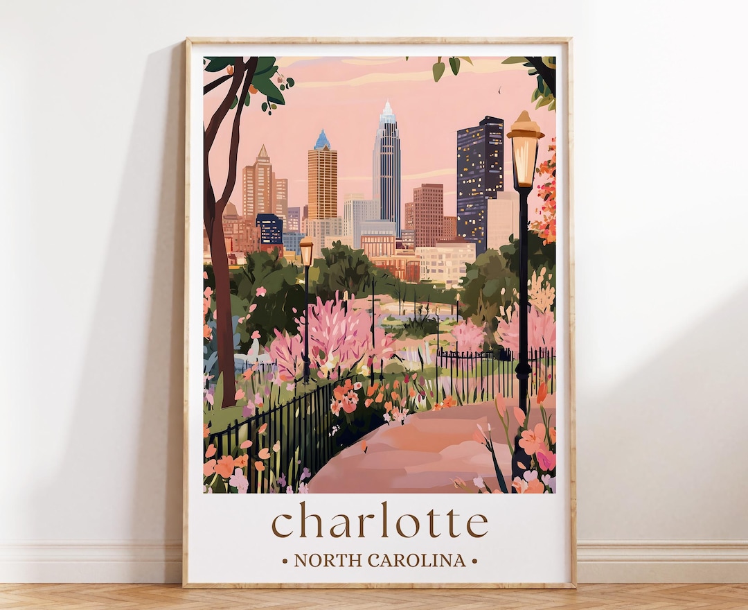 Charlotte North Carolina Travel Poster, City Skyline Print, Modern ...