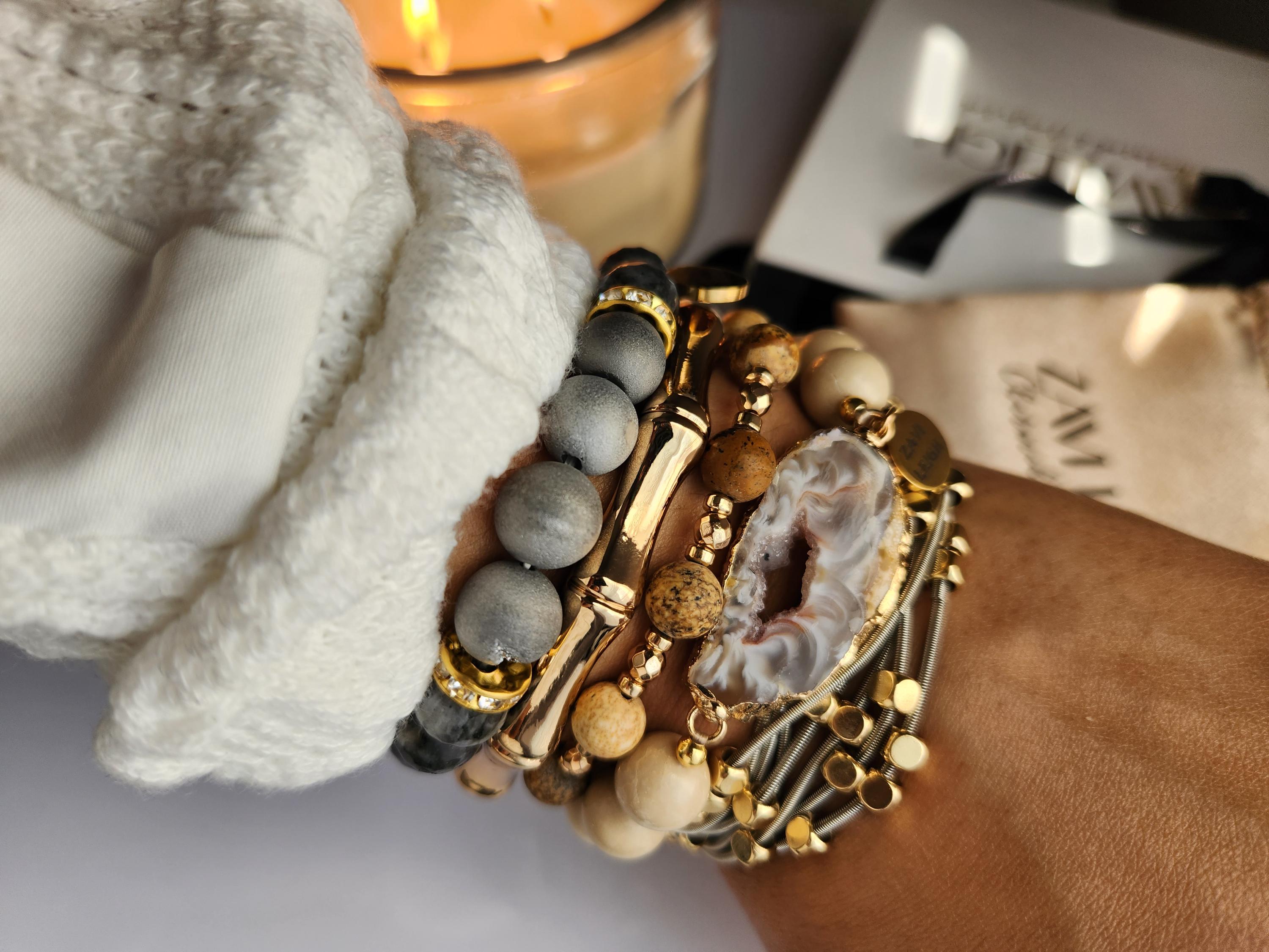 Druzy Agate & Jasper Bracelet Set - Etsy