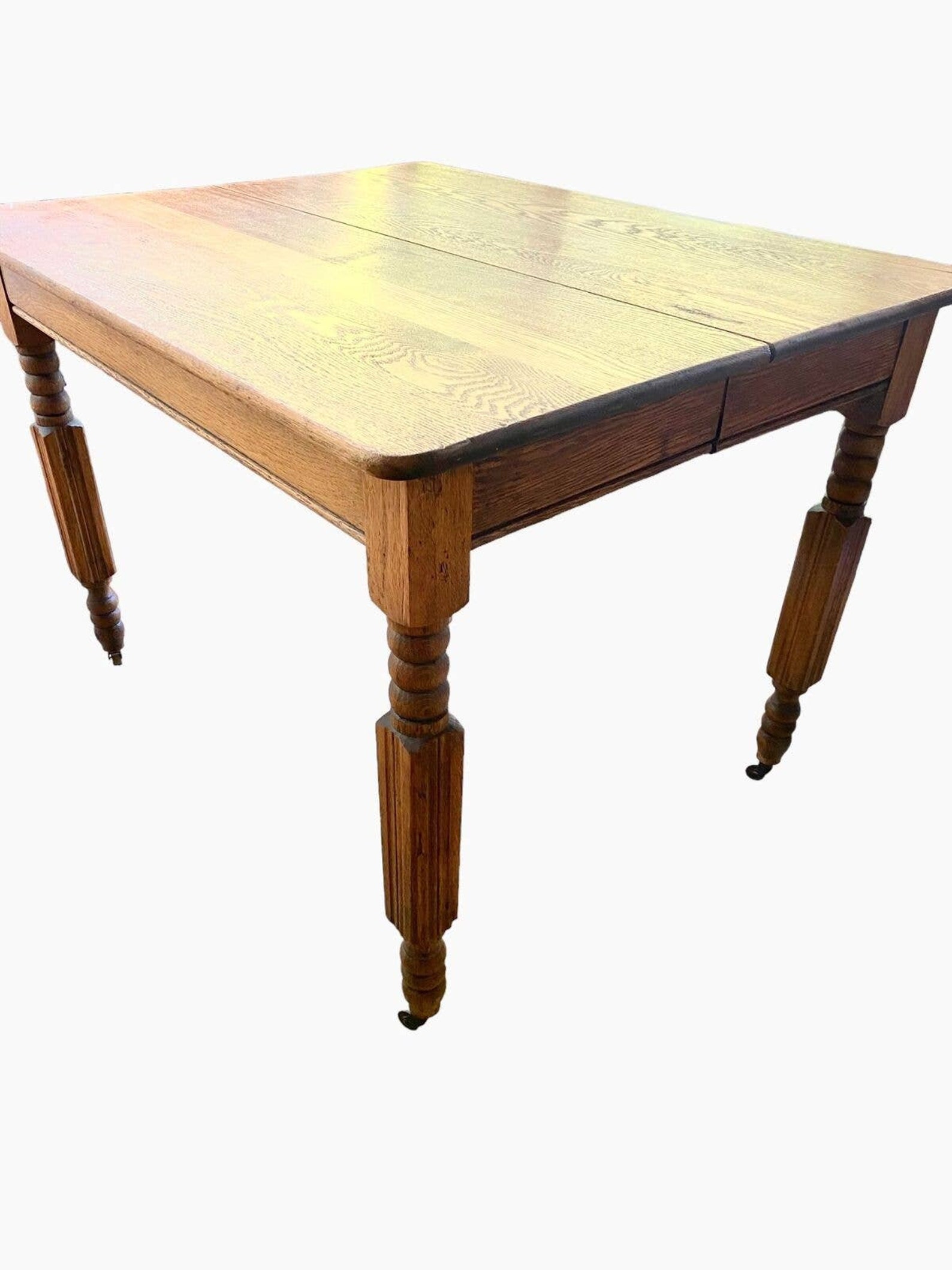 Early 20th Century Pine Wood 5th Leg Dining Table on Casters 36L X 42W ...