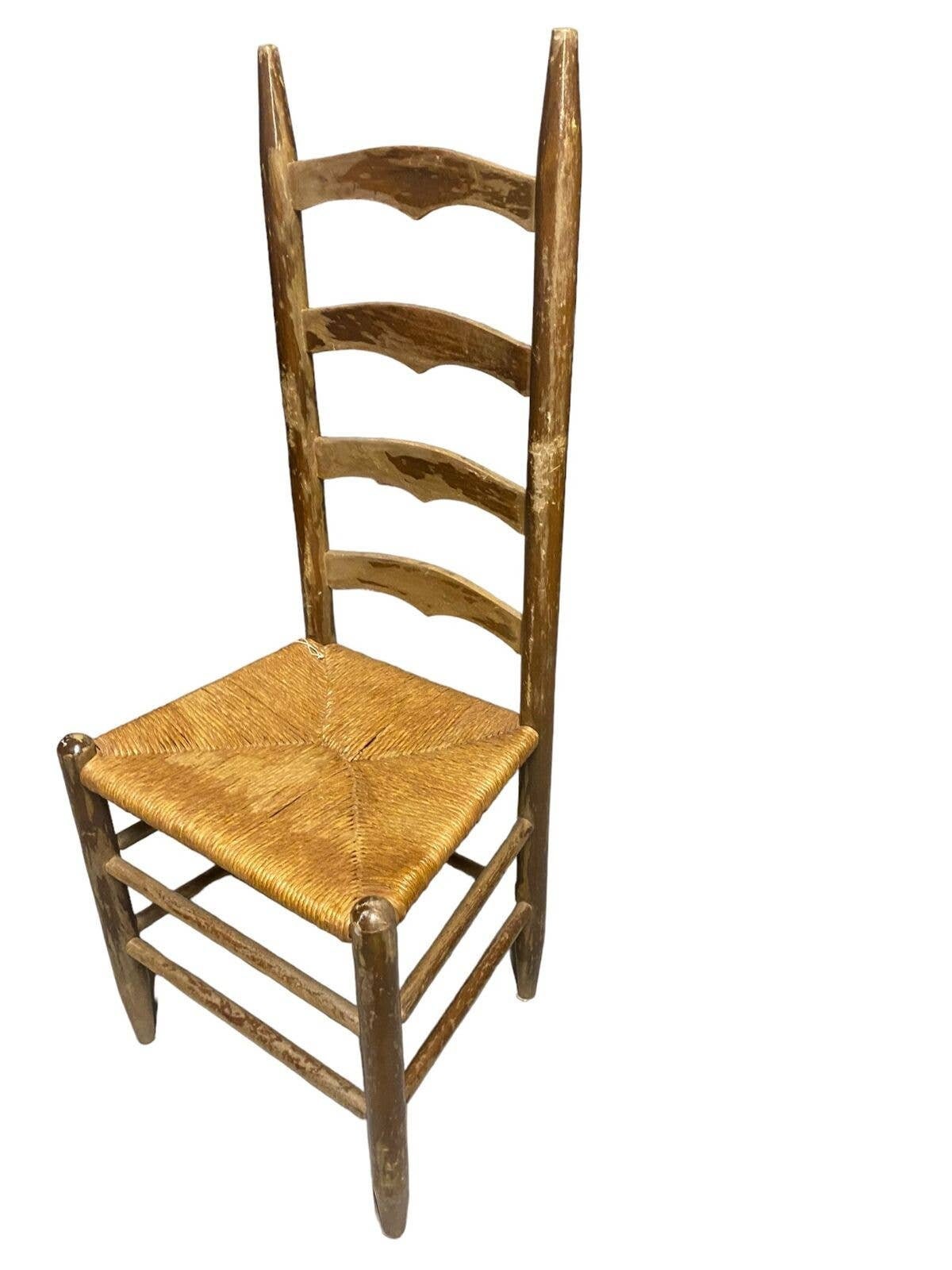Vintage Ladderback Rustic Styled Chair W/ Woven Rush Seating - Etsy