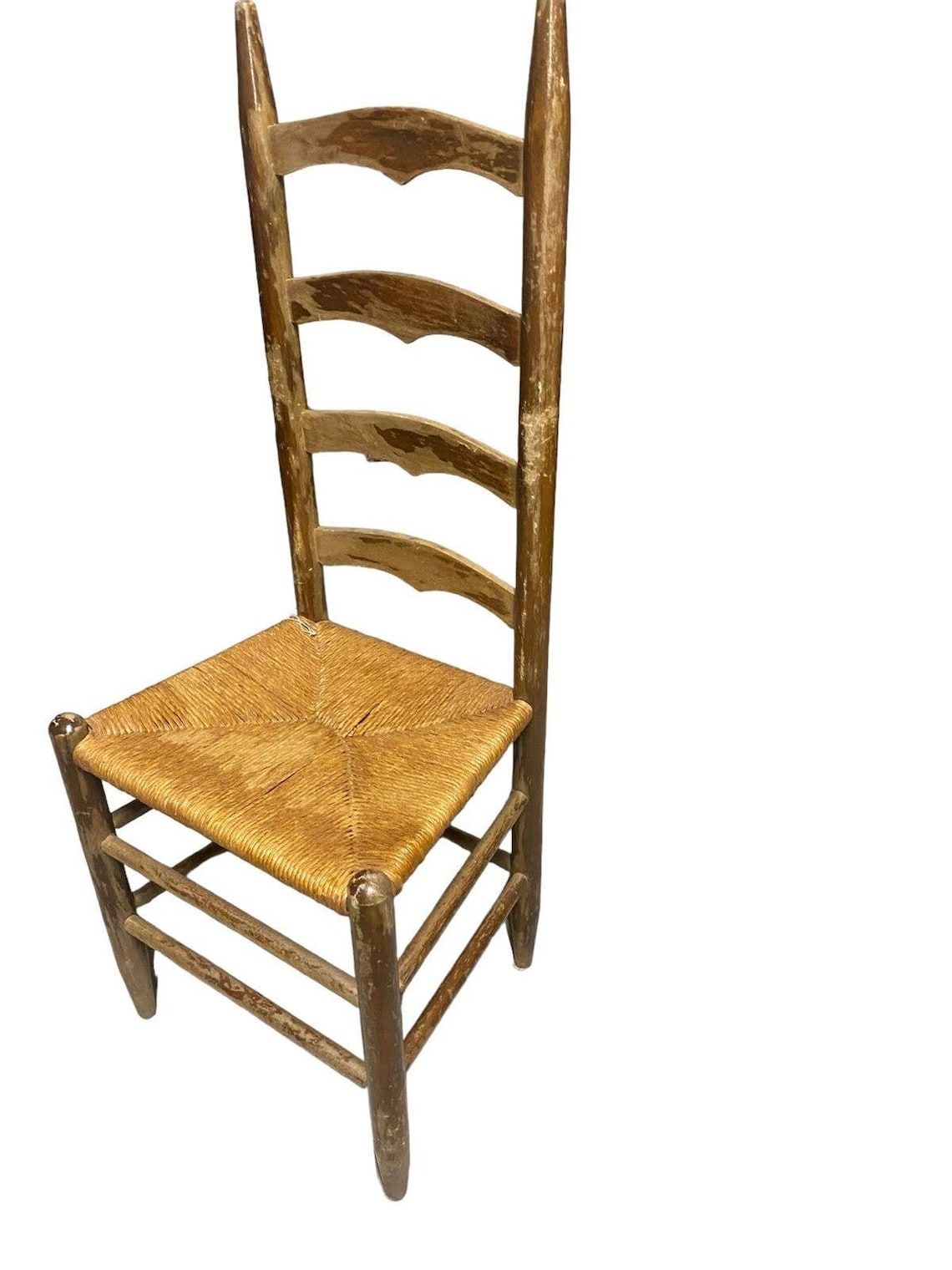 Vintage Ladderback Rustic Styled Chair W/ Woven Rush Seating - Etsy