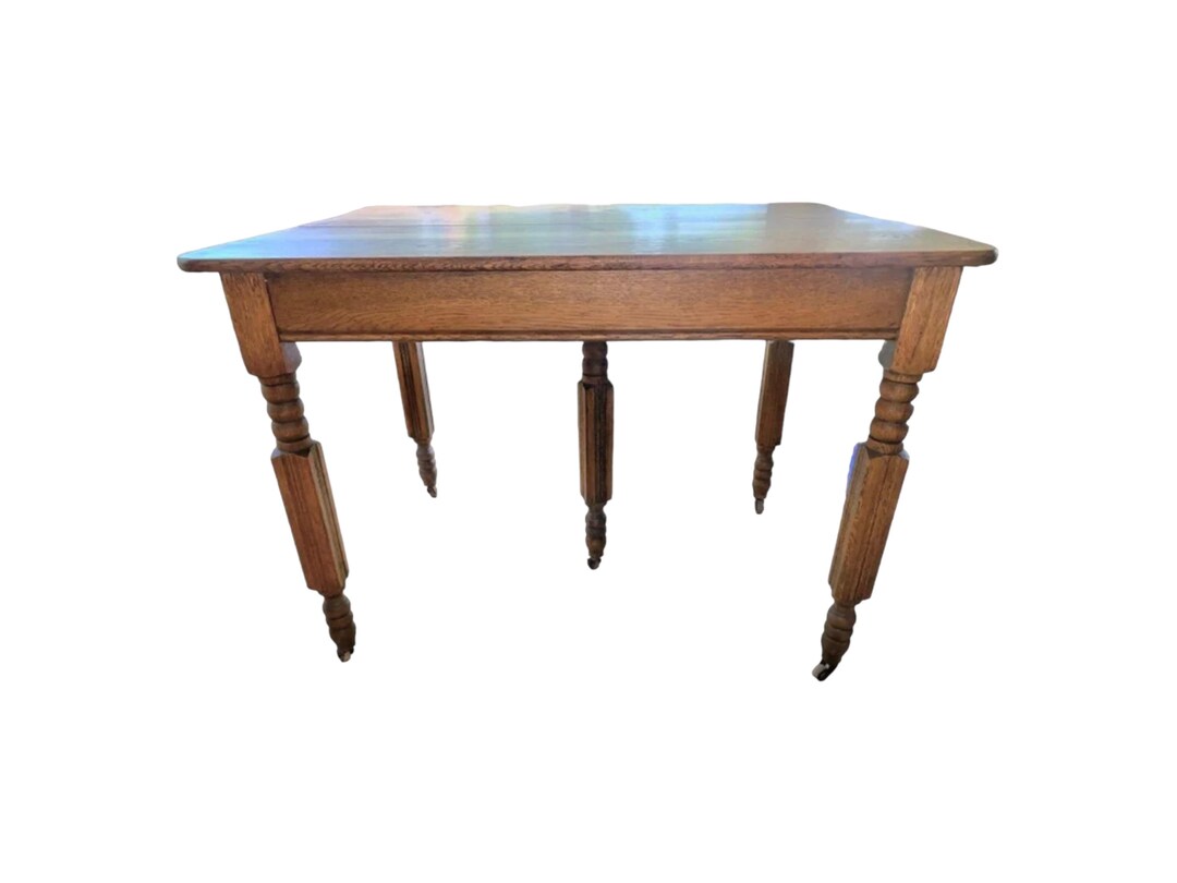 Early 20th Century Pine Wood 5th Leg Dining Table on Casters 36L X 42W ...
