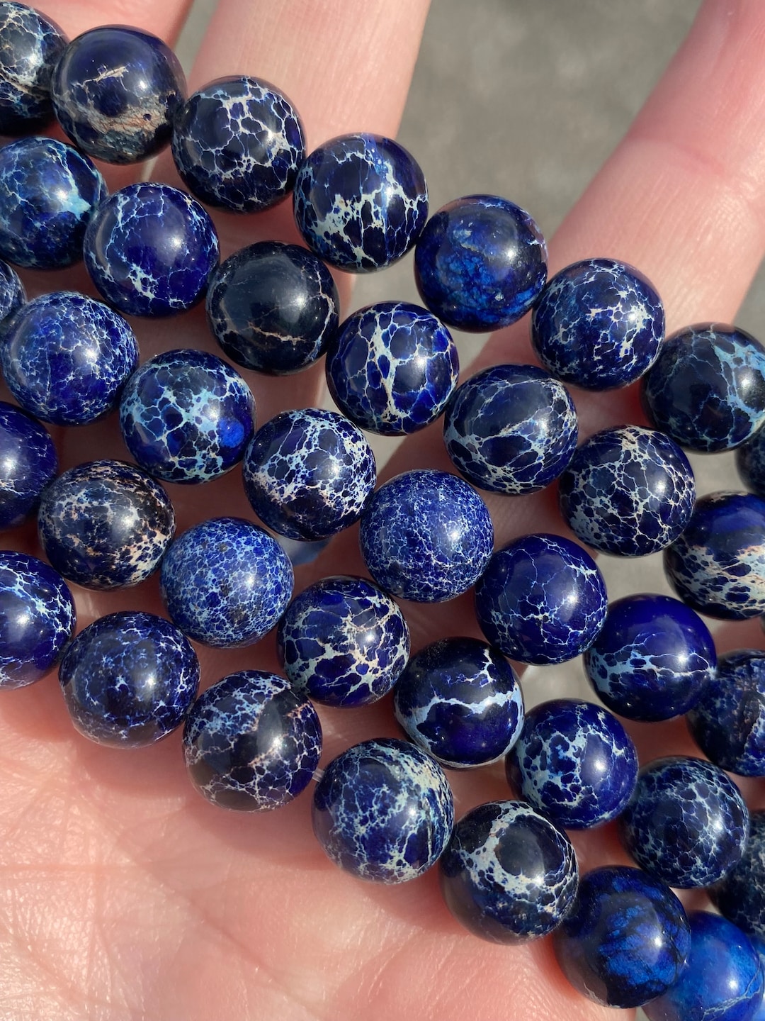 10mm Polished Blue Sea Sediment Jasper Beads Stone Bead Full Strand 15 ...