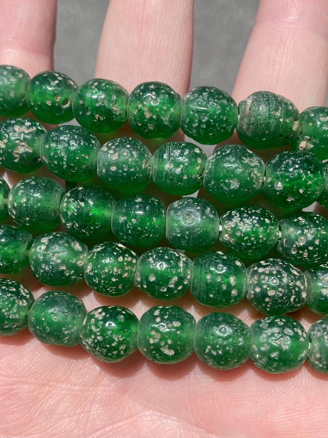 10mm Indonesian Green Ancient Style Java Glass Beads - Artisan -- Sea ...