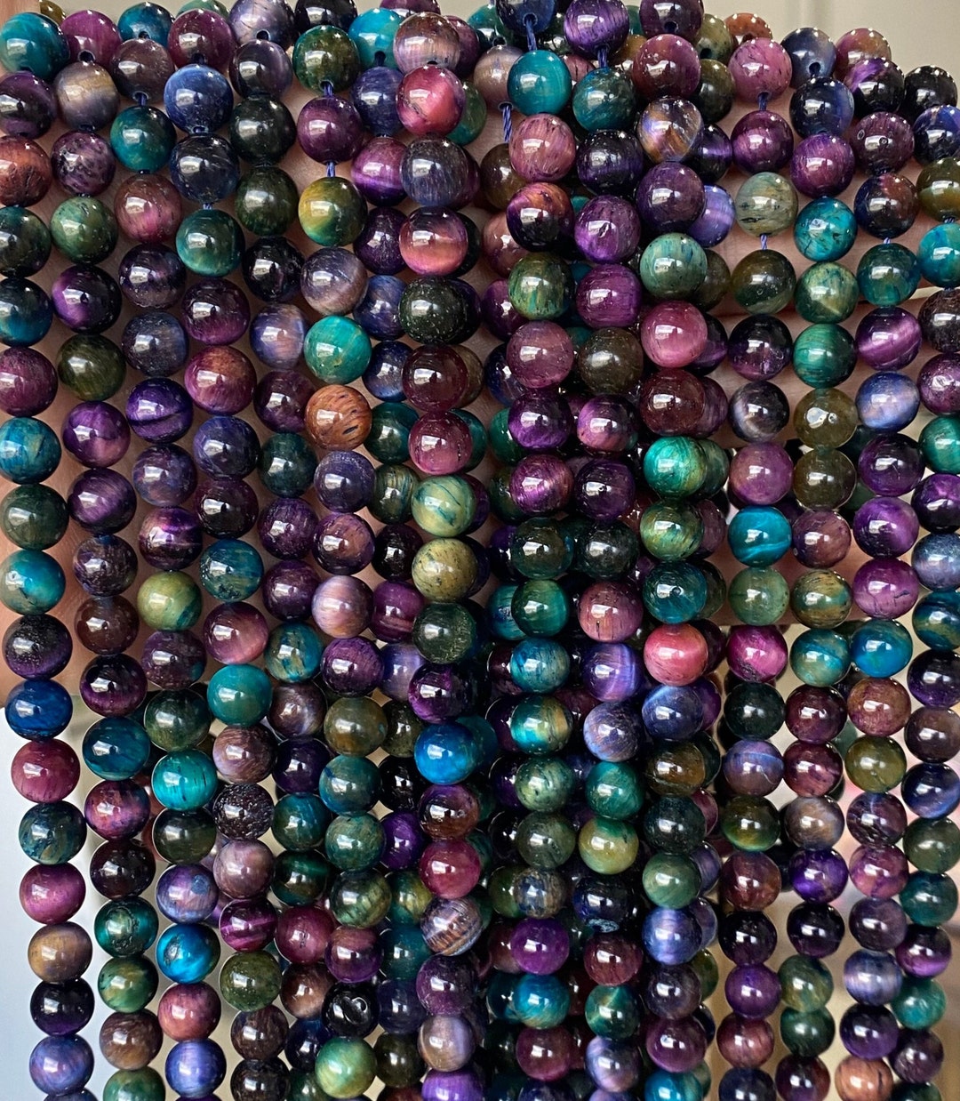 8mm Polished Rainbow Tigers Eye Beads Natural Stone Full Strand 15 - Etsy
