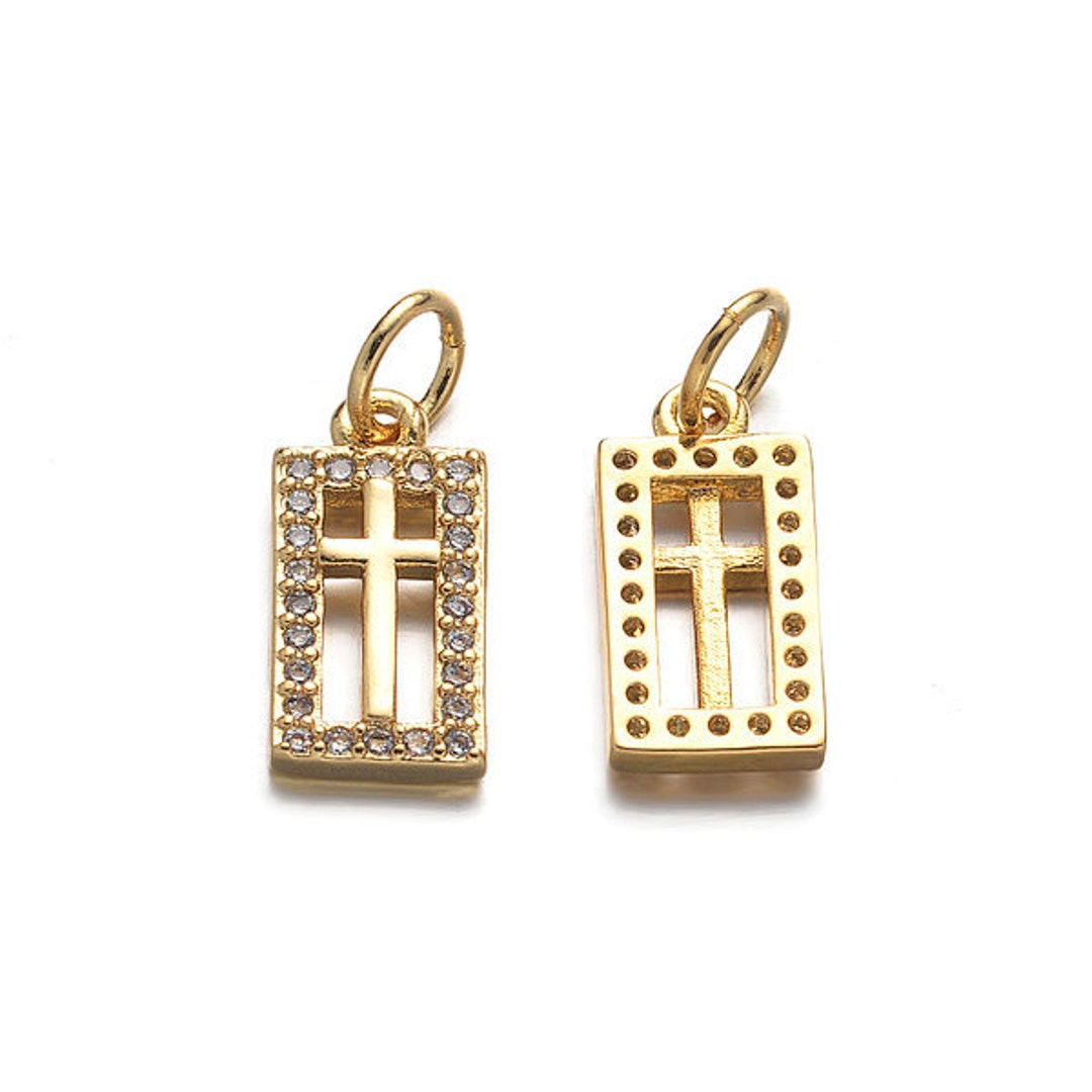 Gold Color Plated Brass CZ Pave Cross Charm - 7mm X 12mm - 1 Piece / 5 ...