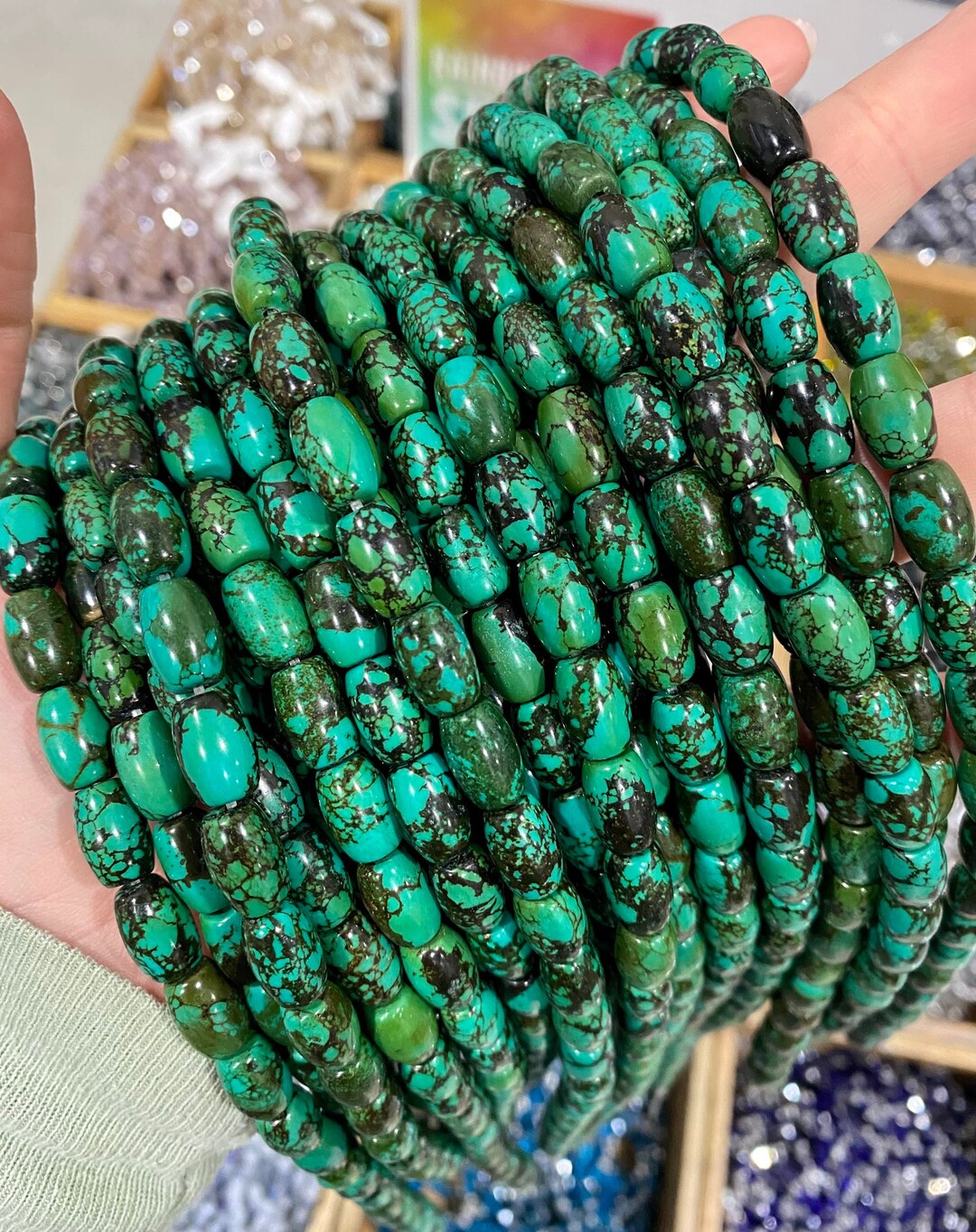 Natural Turquoise Barrel Shape Stone Beads - 8mm X 12mm - Full Strand ...