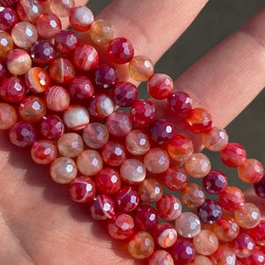 6mm Mystic Silver Coated Red Banded Agate Micro Faceted Beads - Stone ...