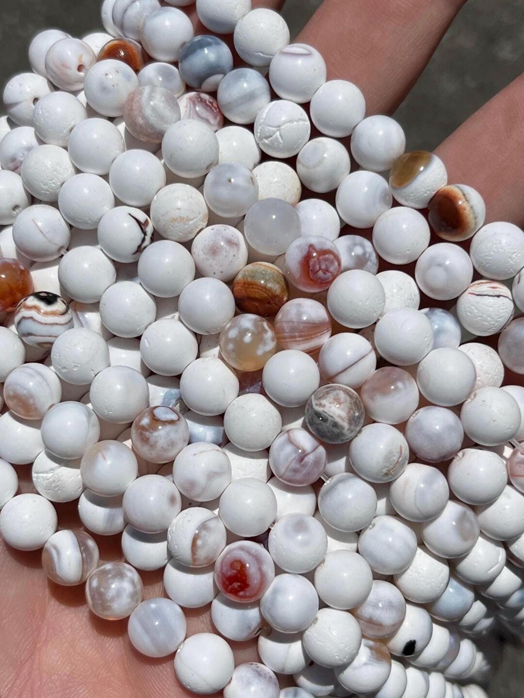 8mm Milky White Agate Stone Beads - Full Strand - 15" - Etsy