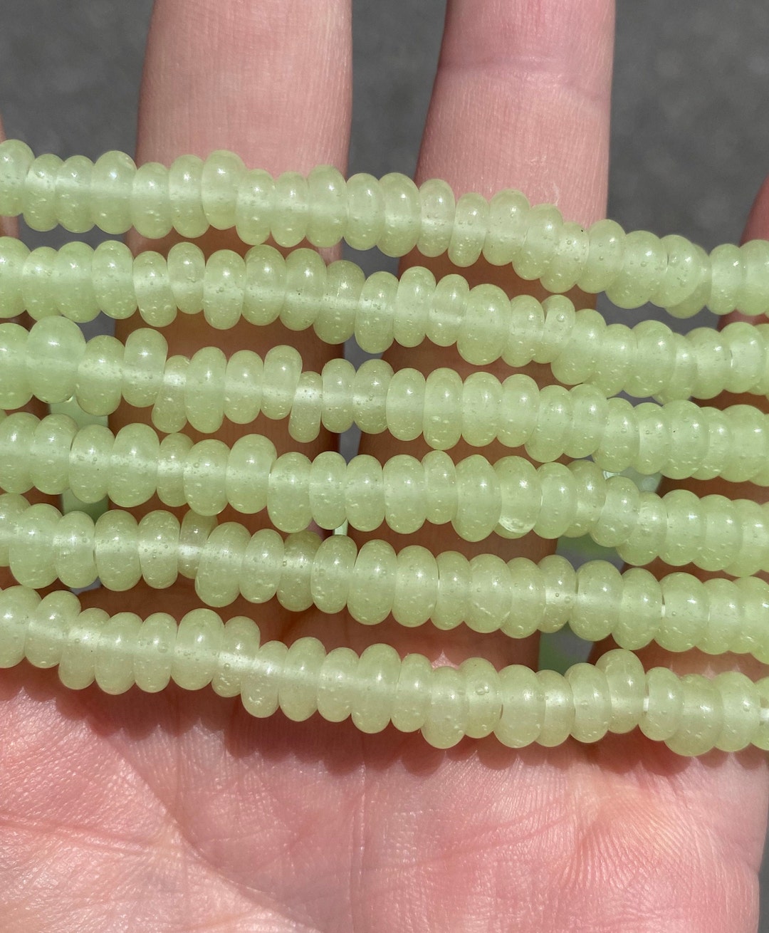 3mm X 7mm Indonesian Green Color Handcrafted Java Glass Donut Beads ...