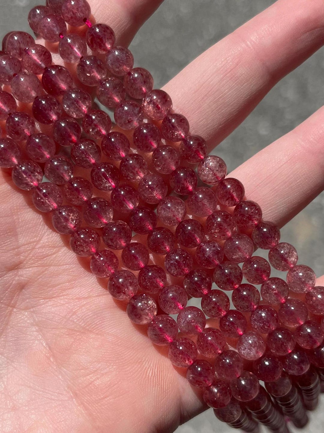 6.5mm Starlight Strawberry Quartz Natural Stone Beads - Full Strand ...