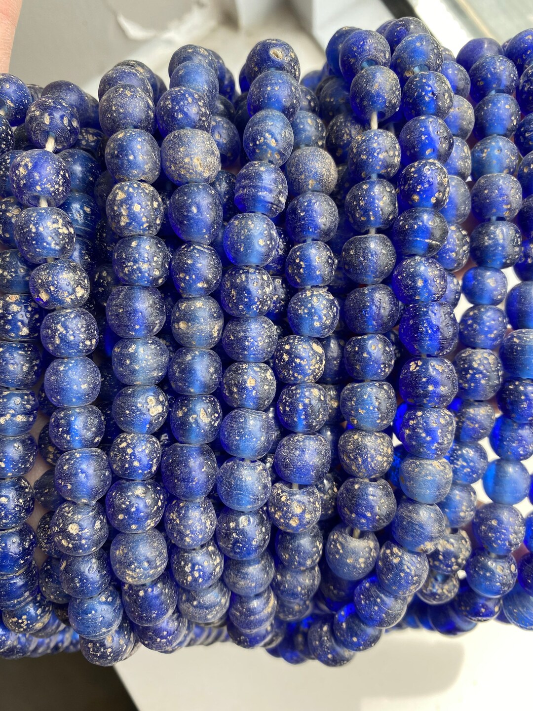 10mm Indonesian Colbalt Blue Ancient Style Java Glass Beads Artisan Sea ...