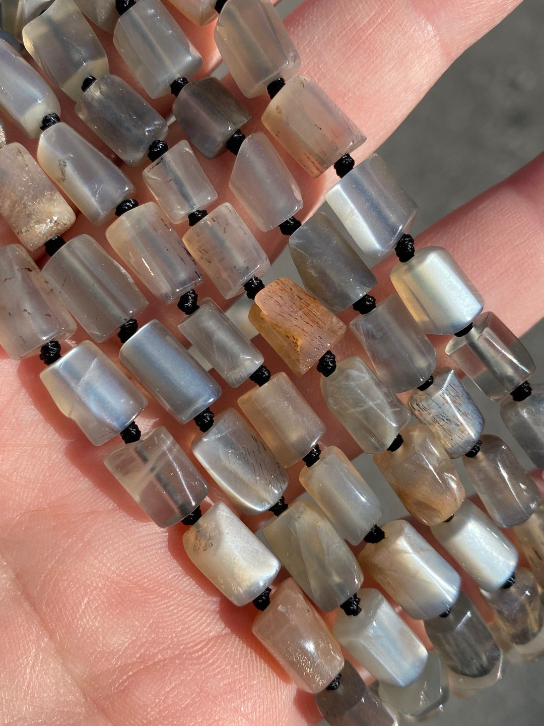 6mm X 9mm Grey Moonstone Irregular Cylinder Tube Beads - Full Strand ...