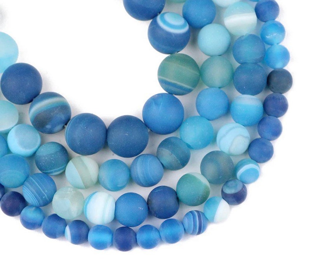 Beautiful Matte Blue Striped Agate Beads 8mm Natural Stone - Etsy UK