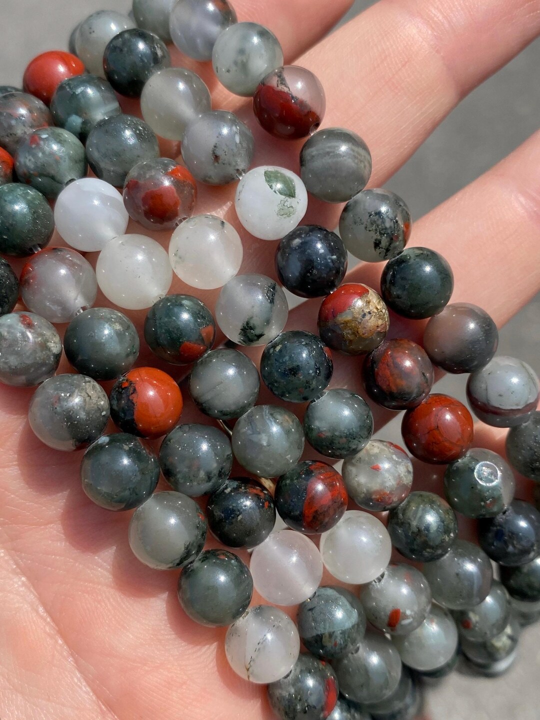 8 mm afrikanische Blutstein Perlen - Naturstein - Full Strand - 15 ...