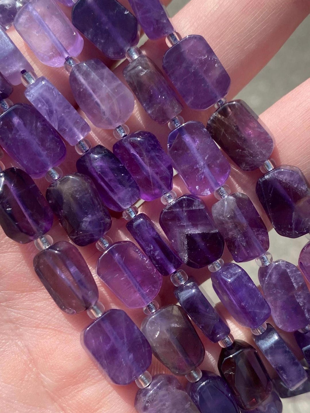 8mm X 12mm Amethyst Irregular Rectangle Beads - Natural Stone - Full ...