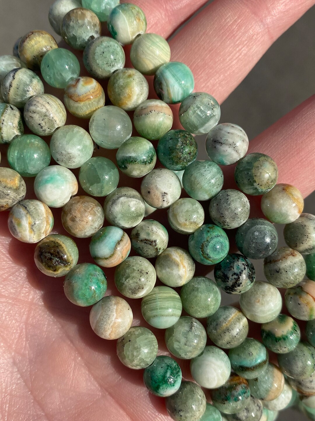 8mm Green Rhodochrosite Beads - Natural Stone - 15" - Full Strand ...