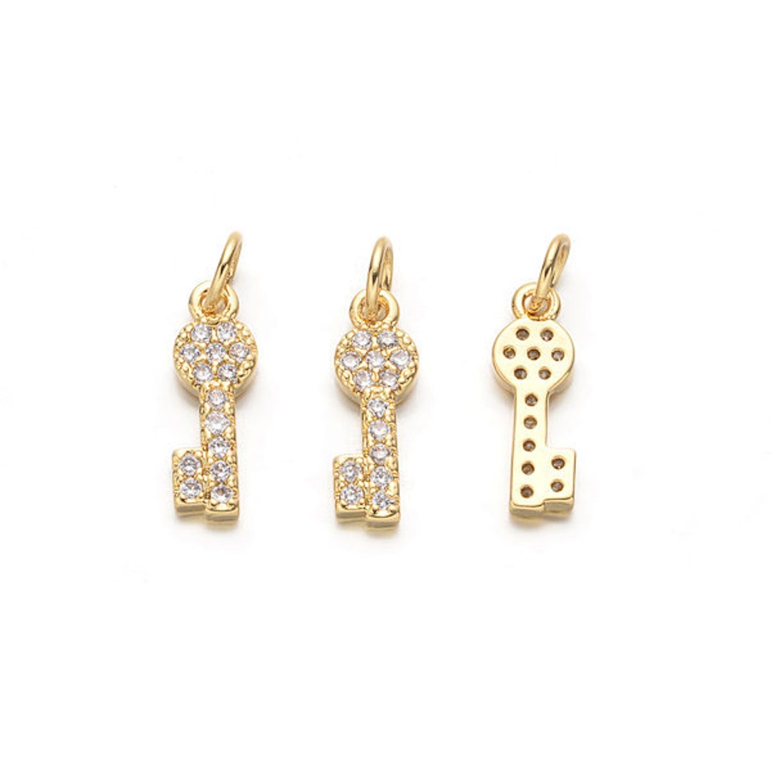 Gold Color Plated Brass CZ Pave Key Charm 5mm X 12mm 1 Piece / 5 Piece ...