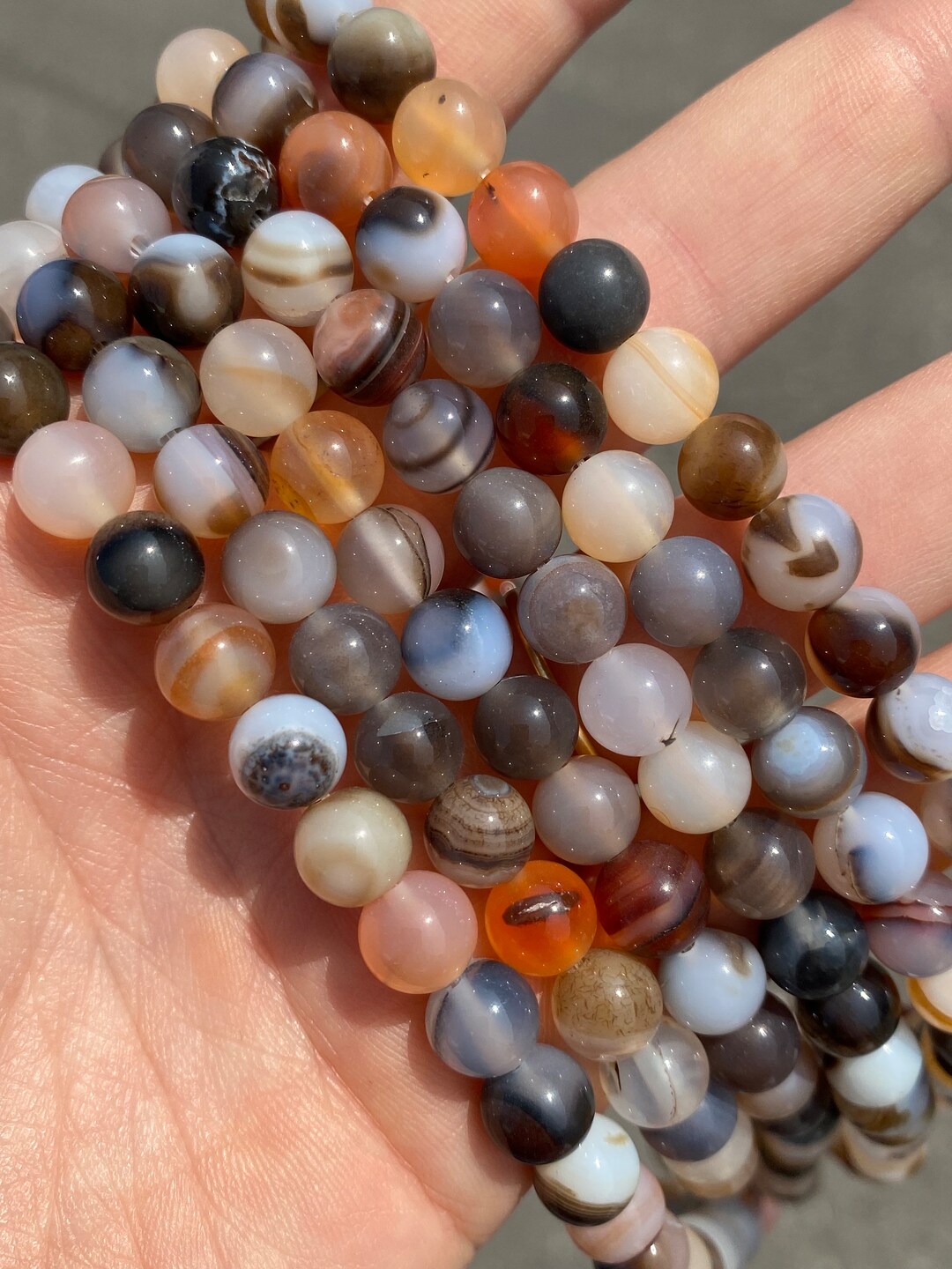 8mm Polished Mixed Natural Color Agate Beads Stone Bead Full Strand 15 ...