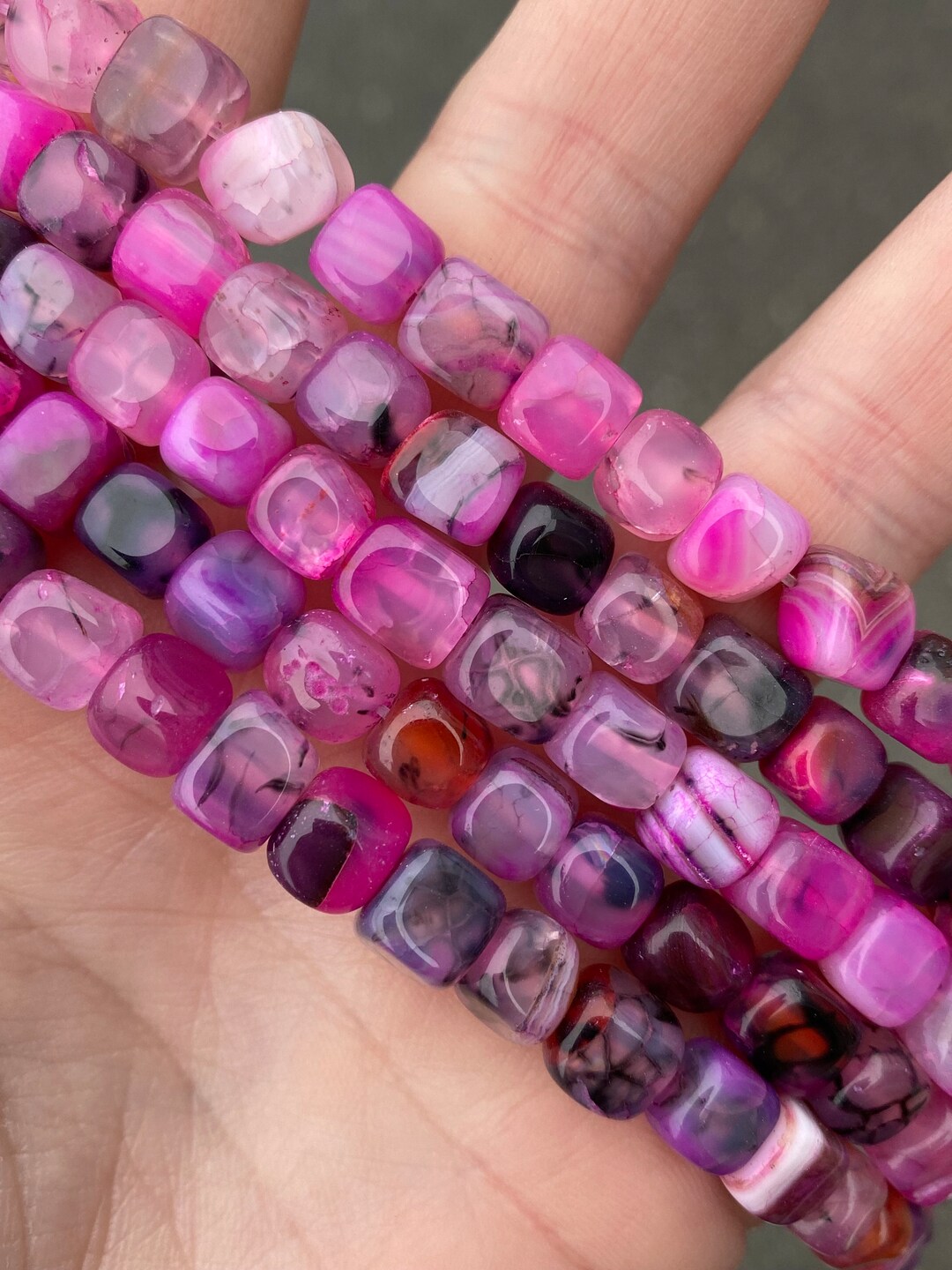 7mm Polished Dyed Pink Fire Agate Irregular Cube Shape Beads Stone Bead ...