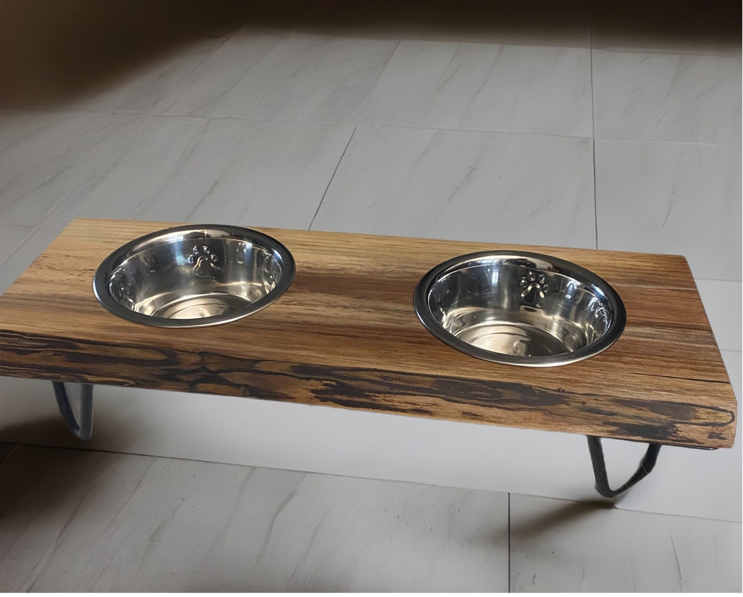 Solid Walnut Pet Food and Drink Café. Custom Engraving Available. - Etsy