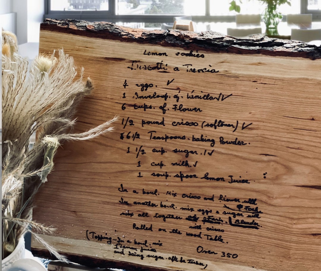 Handwritten Recipes on 12 Inch Live Edge Cherry Wood. - Etsy