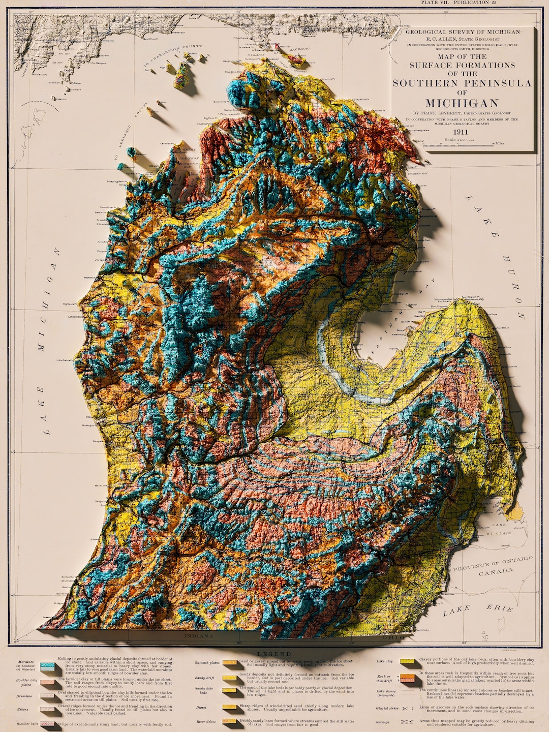 Michigan Topography Michigan Topographic Map STL Model For 3D Printing