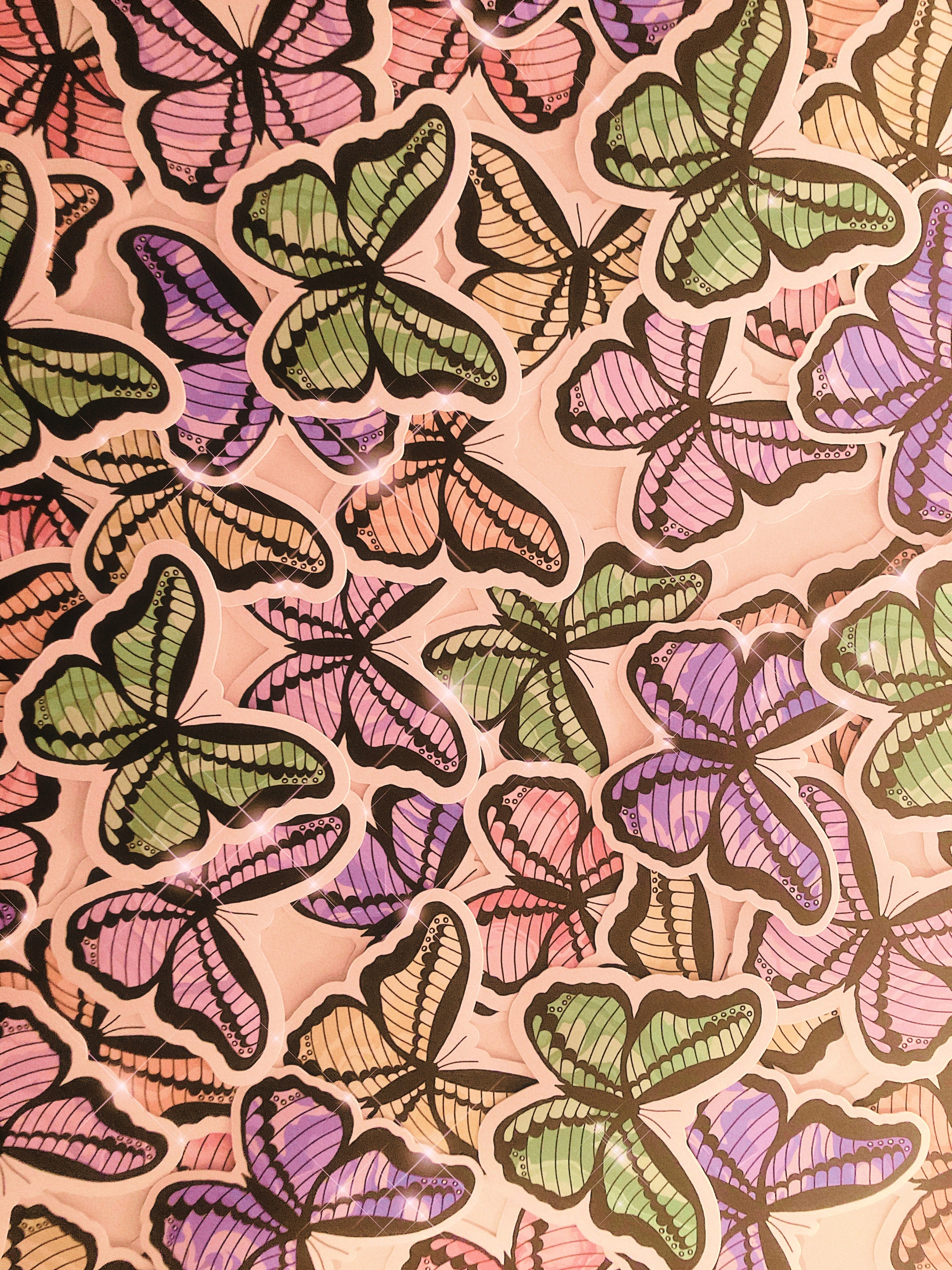 Matte Butterfly Sticker, Cute Butterfly, Vsco, Marble Print, Multi ...