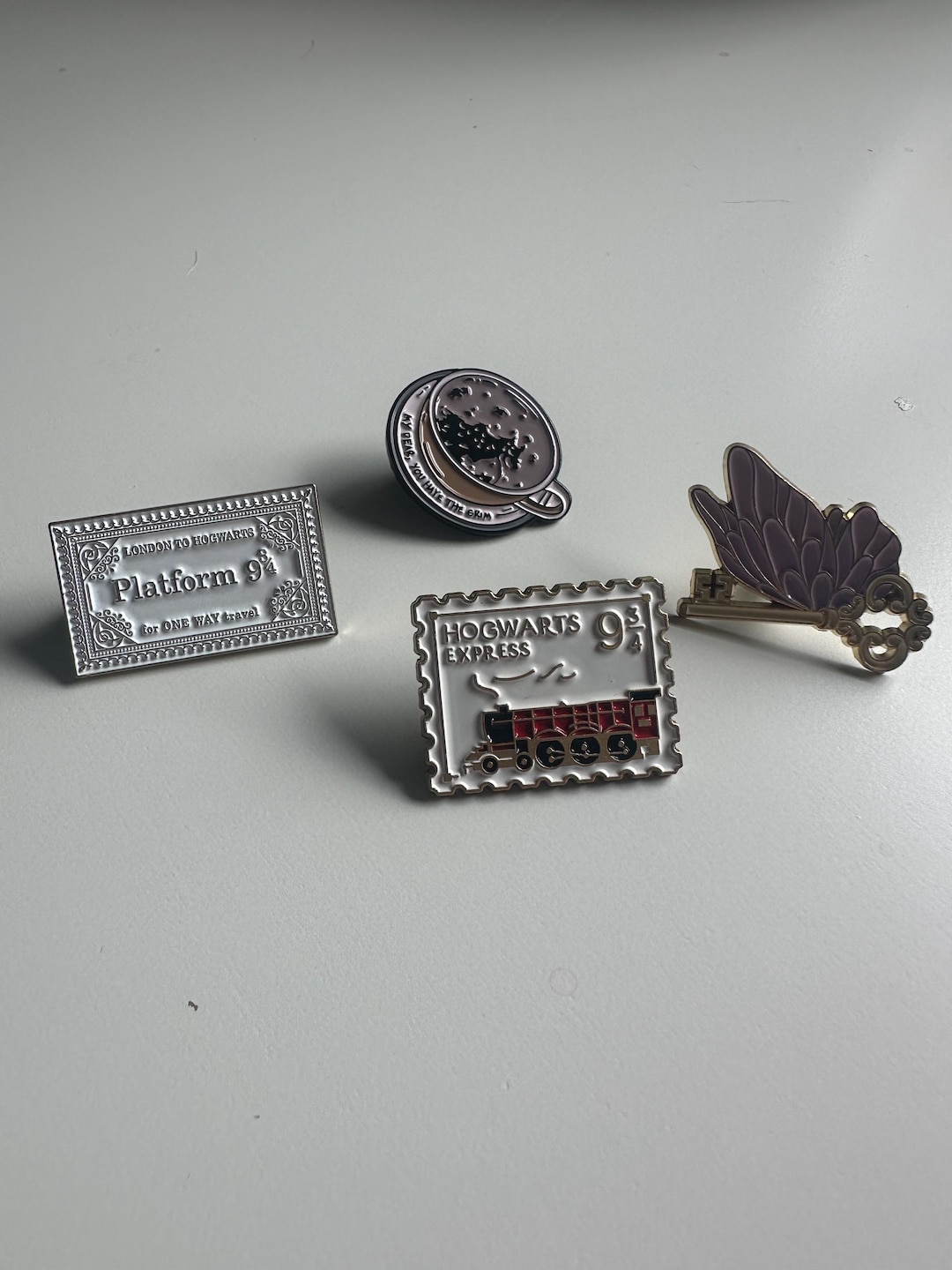 Wizarding Pins - Flying/winged Key, Train Ticket, Post Stamp, Grim ...