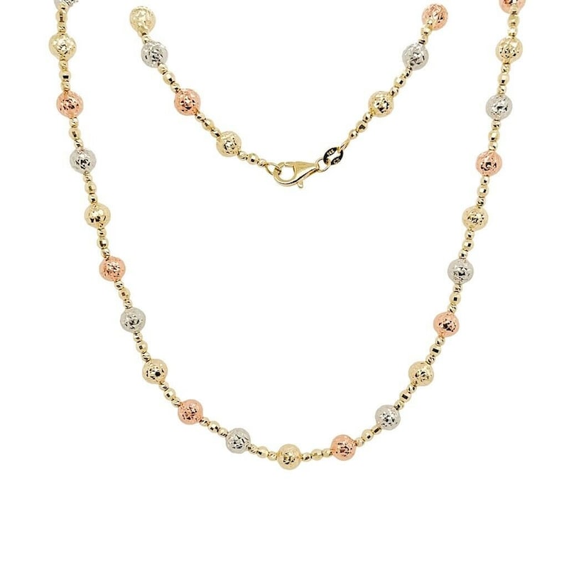 14k Gold Necklace Hollow Tri-color Candy Sparkle Bead Chain 16-20 ...