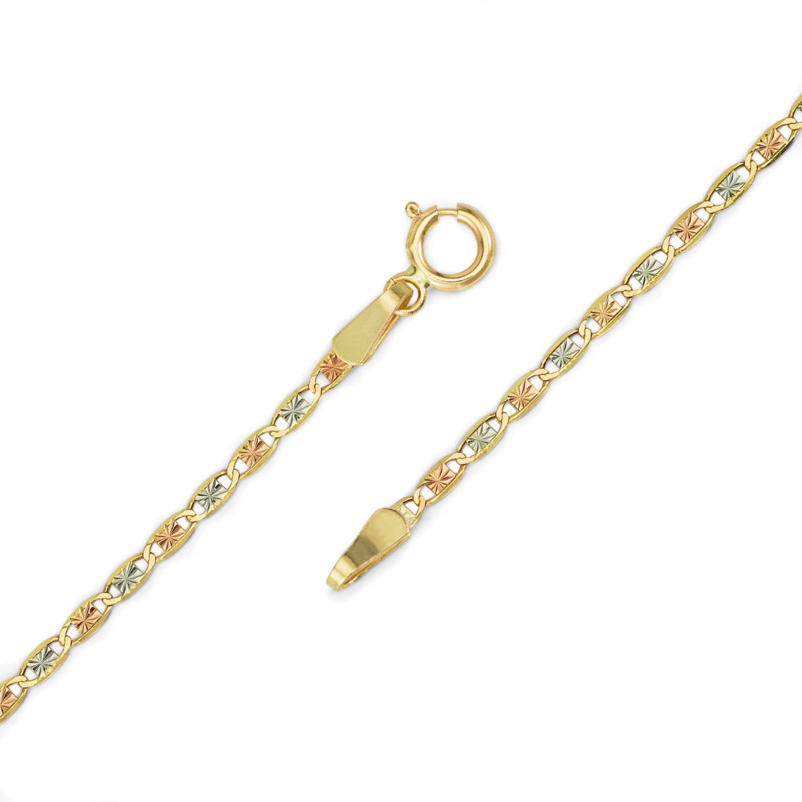 1.5mm 14K Gold Solid Tri-color Valentino Chain Diamond Cut 16" - 24" - Etsy