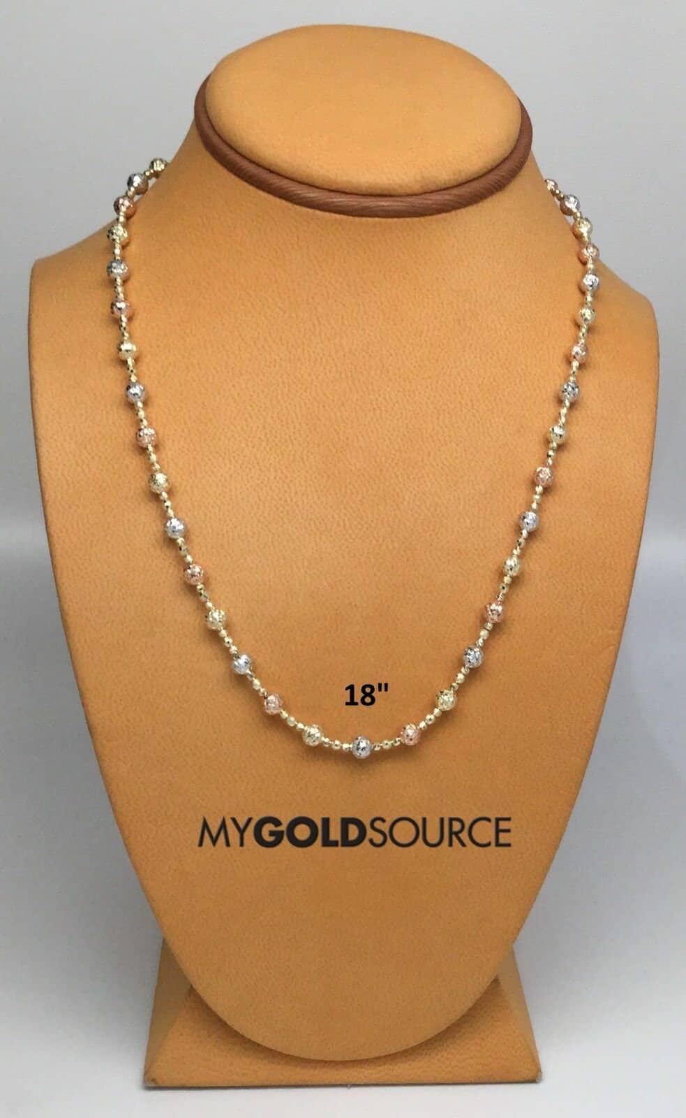 14k Gold Necklace Hollow Tri-color Candy Sparkle Bead Chain 16-20 ...