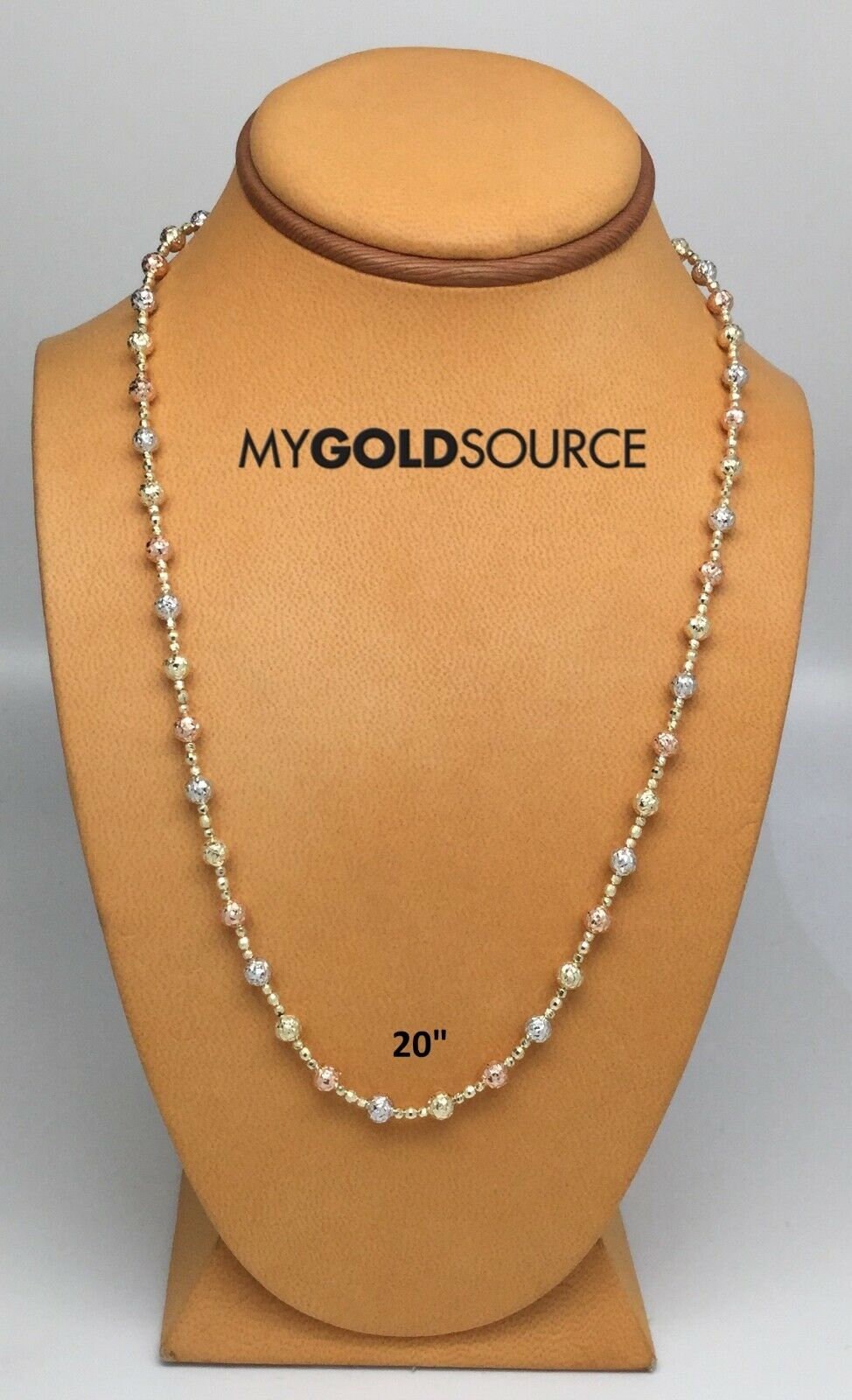 14k Gold Necklace Hollow Tri-color Candy Sparkle Bead Chain 16-20 ...