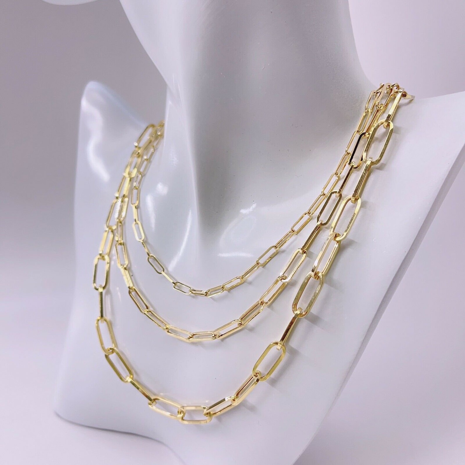 14k Yellow Gold Hollow Fancy Paper Clip Necklace 3MM 4.3MM 6.5MM - Etsy