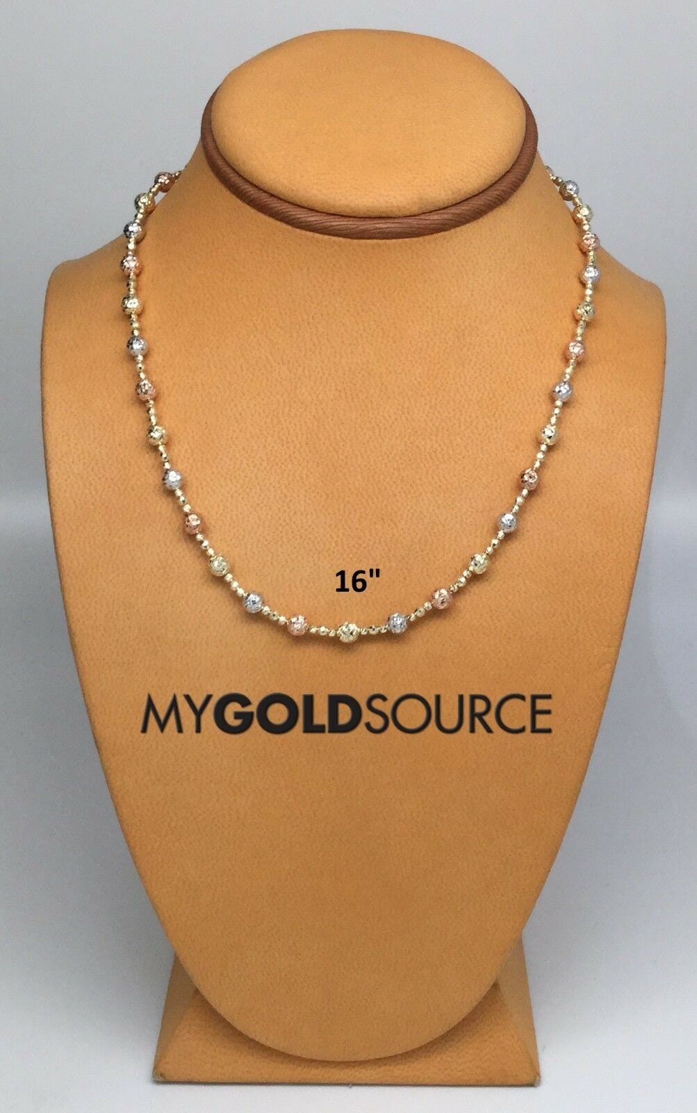 14k Gold Necklace Hollow Tri-color Candy Sparkle Bead Chain 16-20 ...