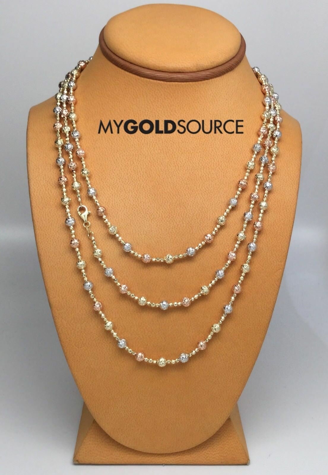 14k Gold Necklace Hollow Tri-color Candy Sparkle Bead Chain 16-20 ...