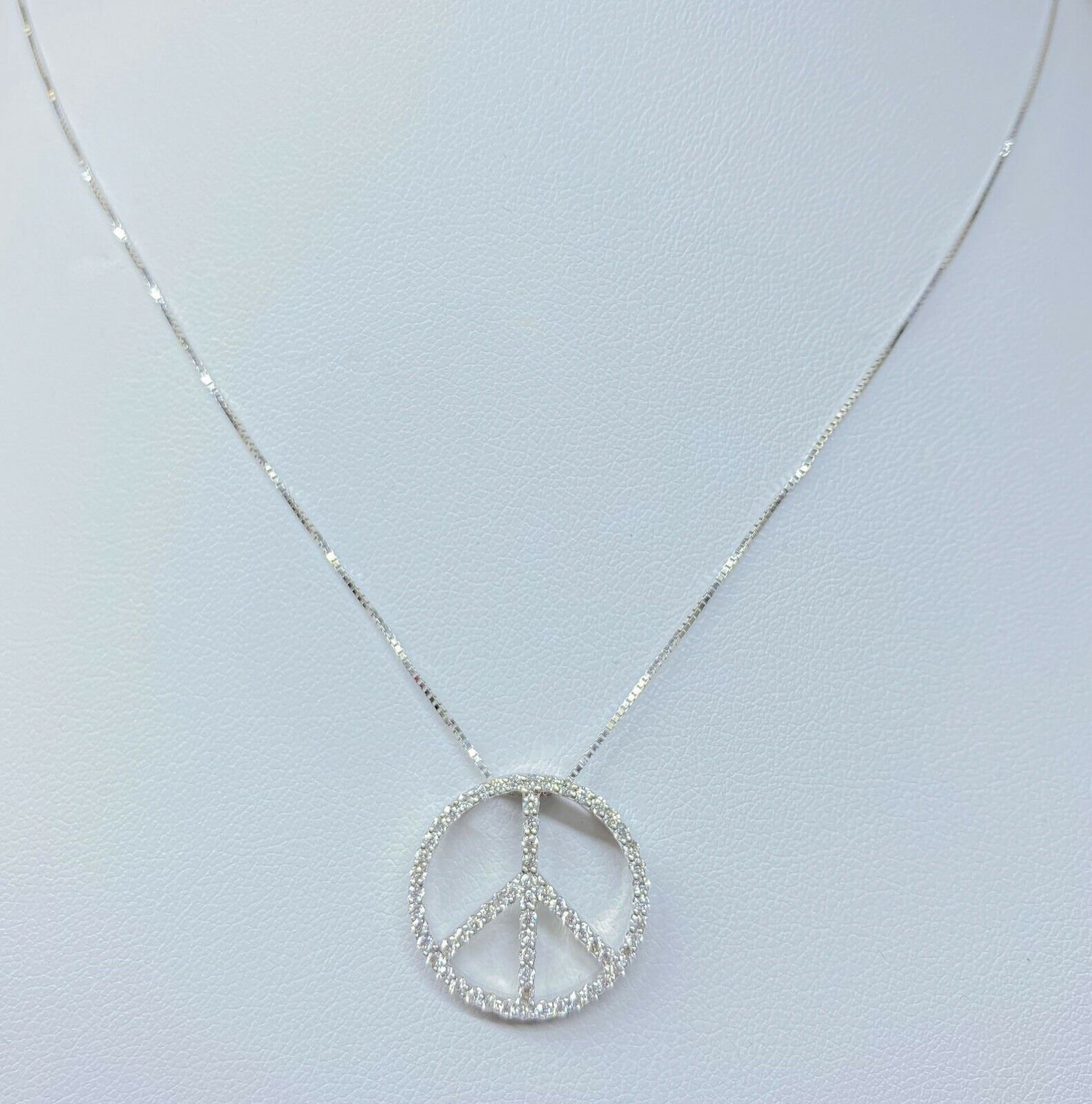 18k White Gold Diamond Peace Sign Pendant 63 Round Diamonds 0.65 Carat ...