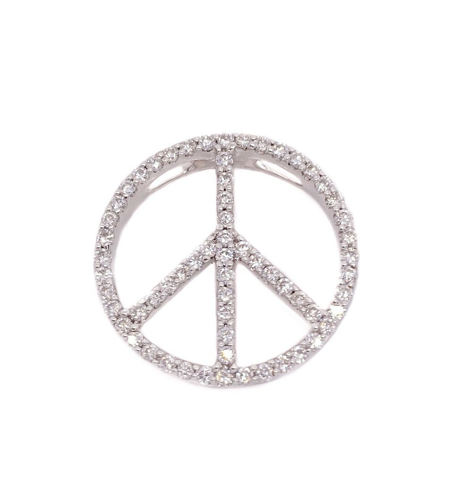 18k White Gold Diamond Peace Sign Pendant 63 Round Diamonds 0.65 Carat ...