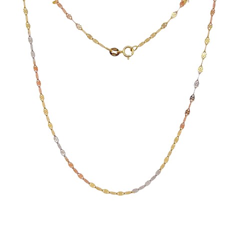 Tri Color Necklace 14K Solid Gold Chain Necklace Dainty - Etsy