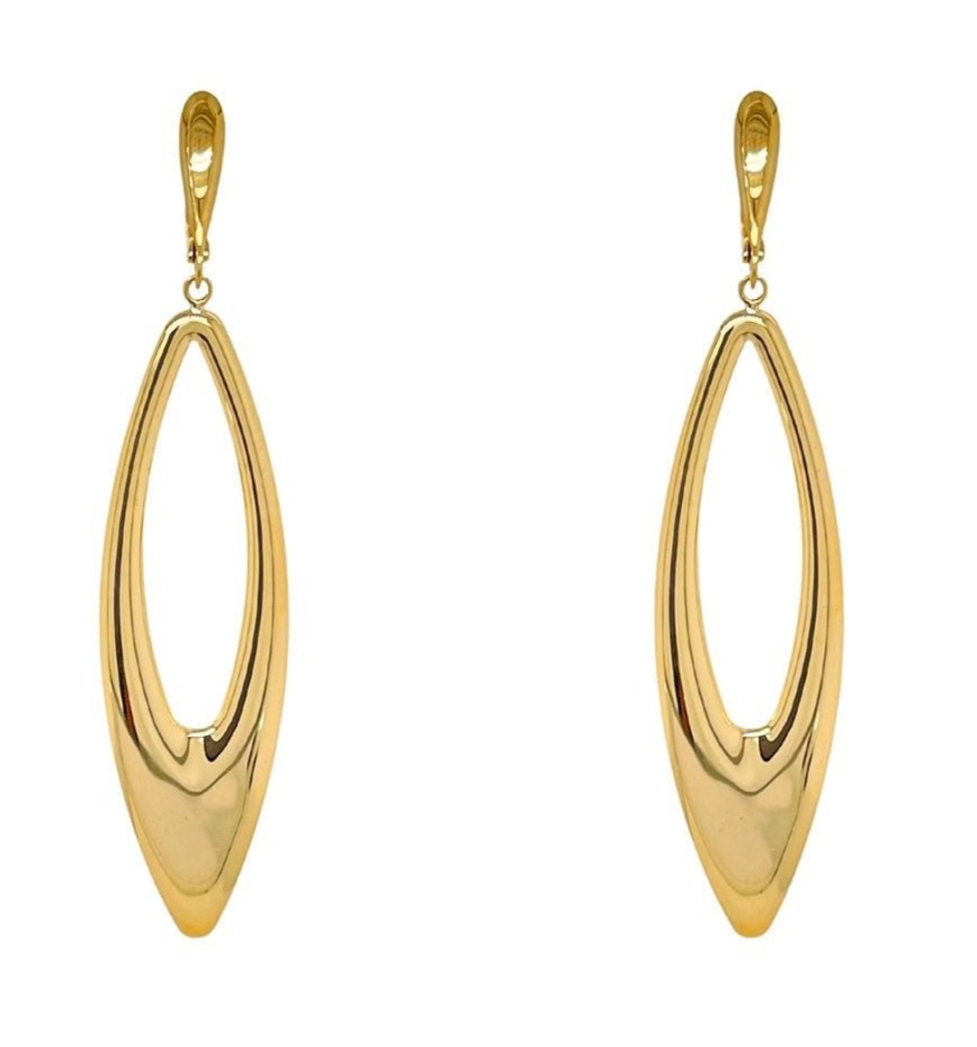 14K Gold Chunky Oval Shape Yellow Gold Fancy Authentic Gold Dangling ...