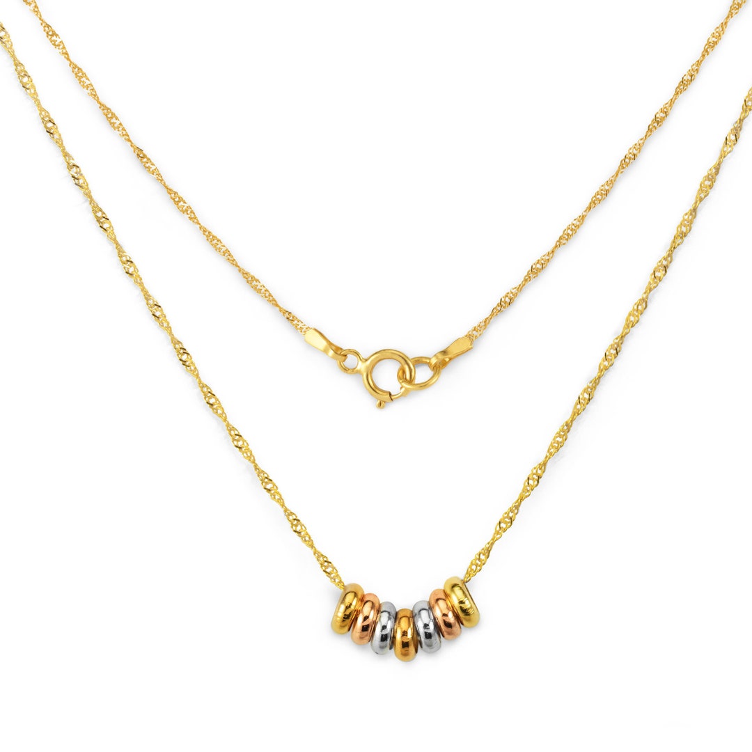 10k Gold Lucky Seven Tri-color Rings Charm Necklace 17 Inches 4.0 MM - Etsy
